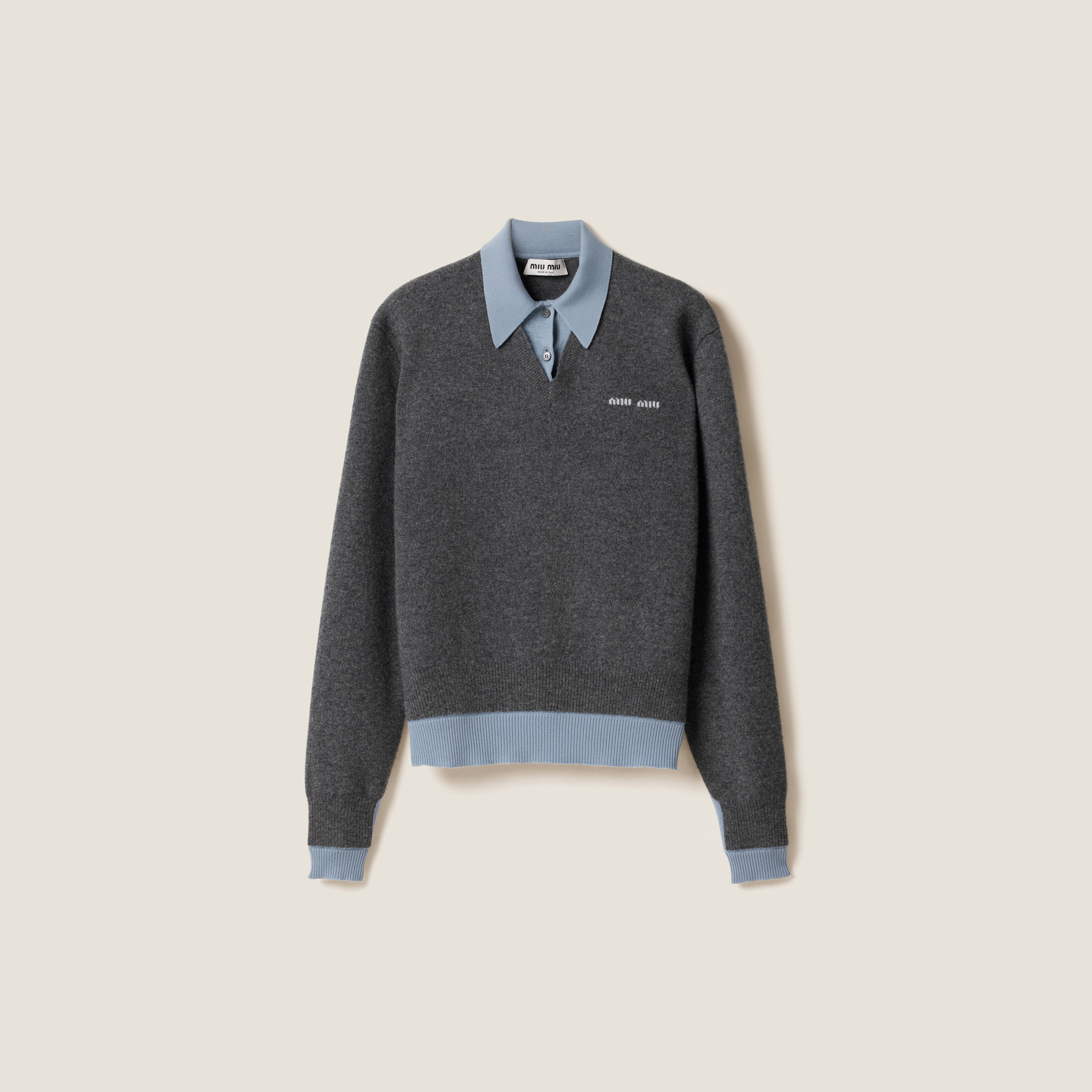Miu Miu Cashmere And Wool Polo Sweater - Slate Gray/Aviator Blue